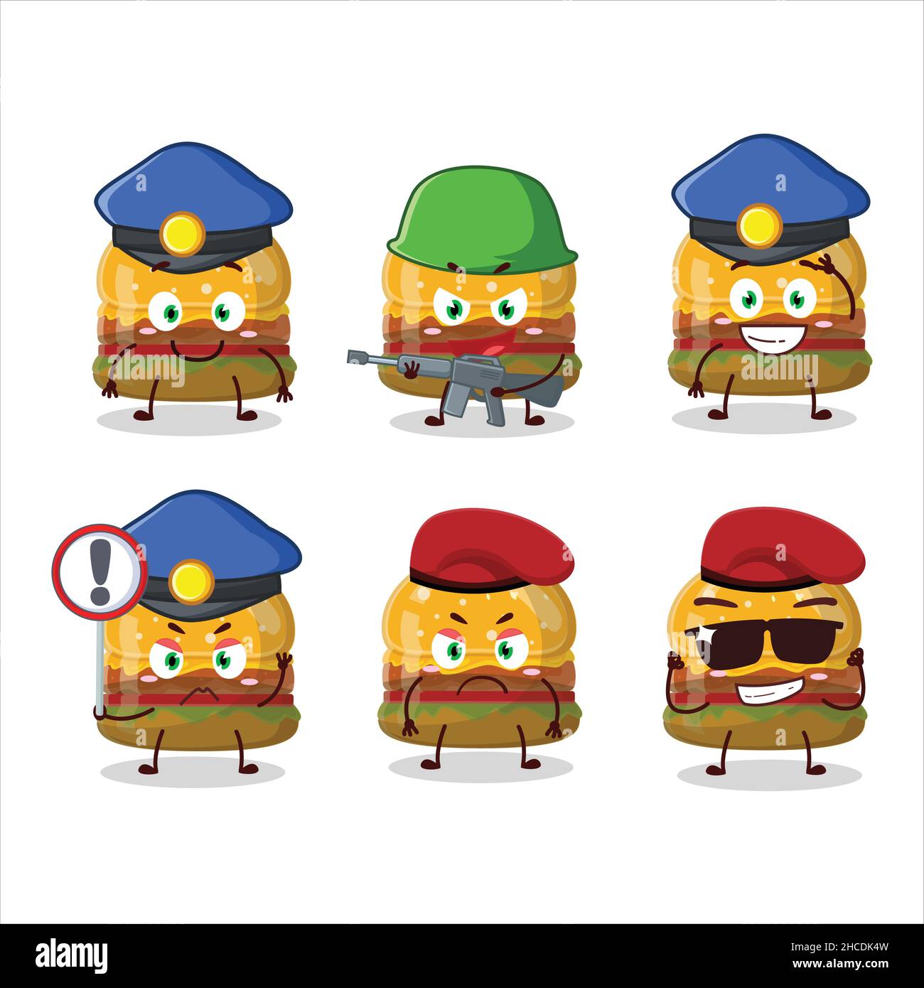 A dedicated Police officer of hamburger gummy candy mascot design style ...