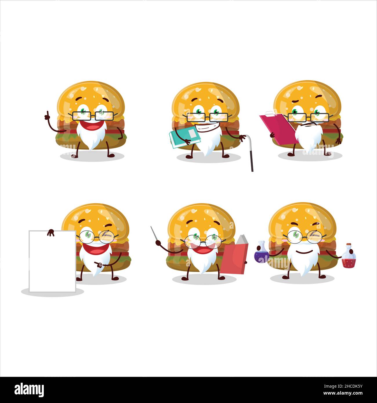 Professor hamburger gummy candy academic cartoon character working on ...