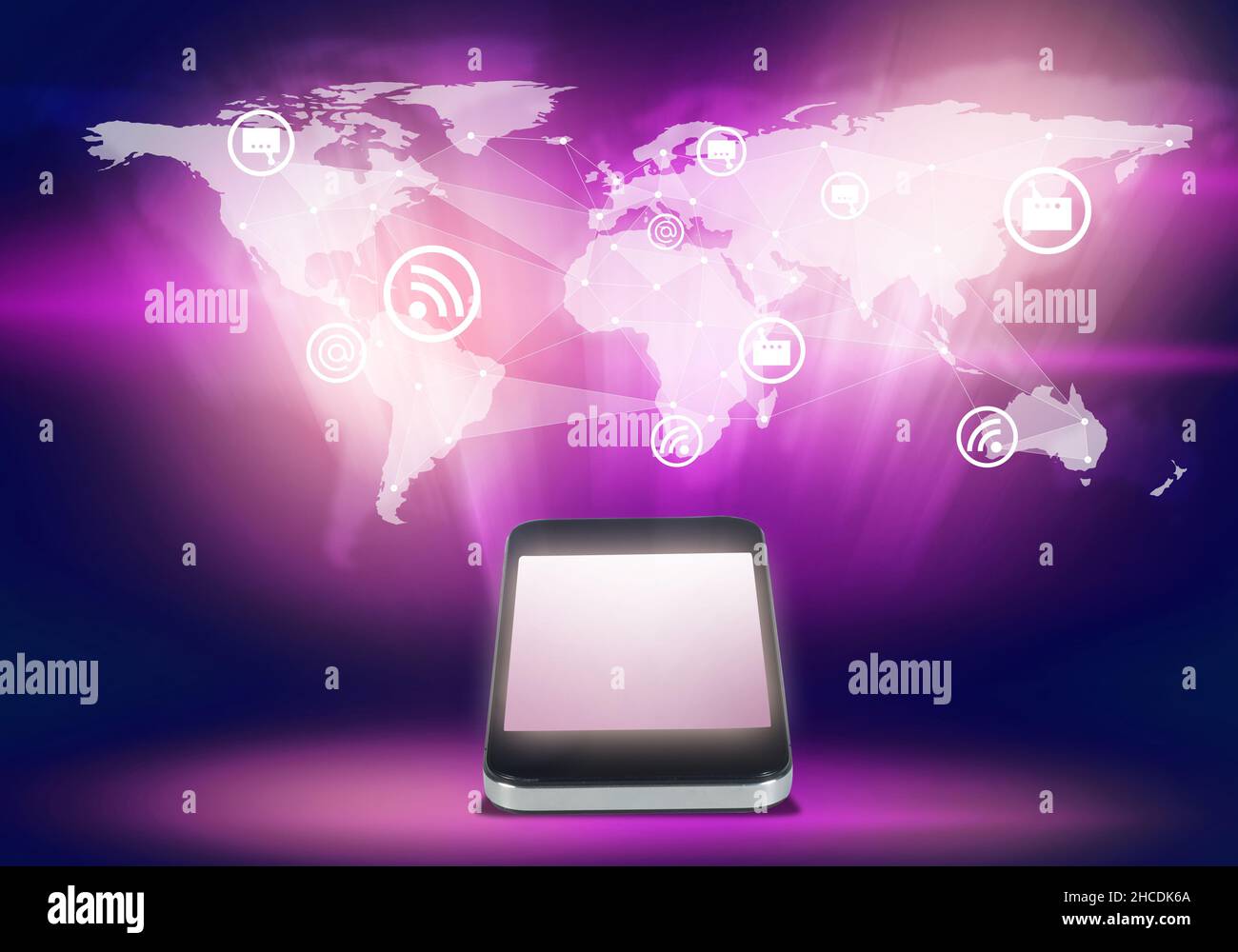 Global map purple blue digital hi-res stock photography and images - Alamy