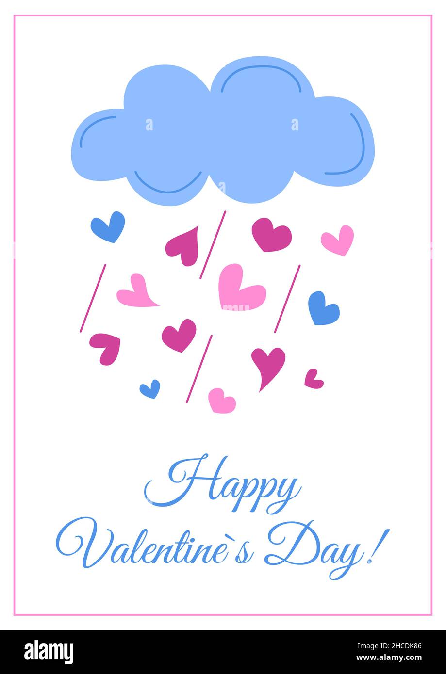 Happy Valentines Day greeting card isolated. Love cute cloud and hearts ...