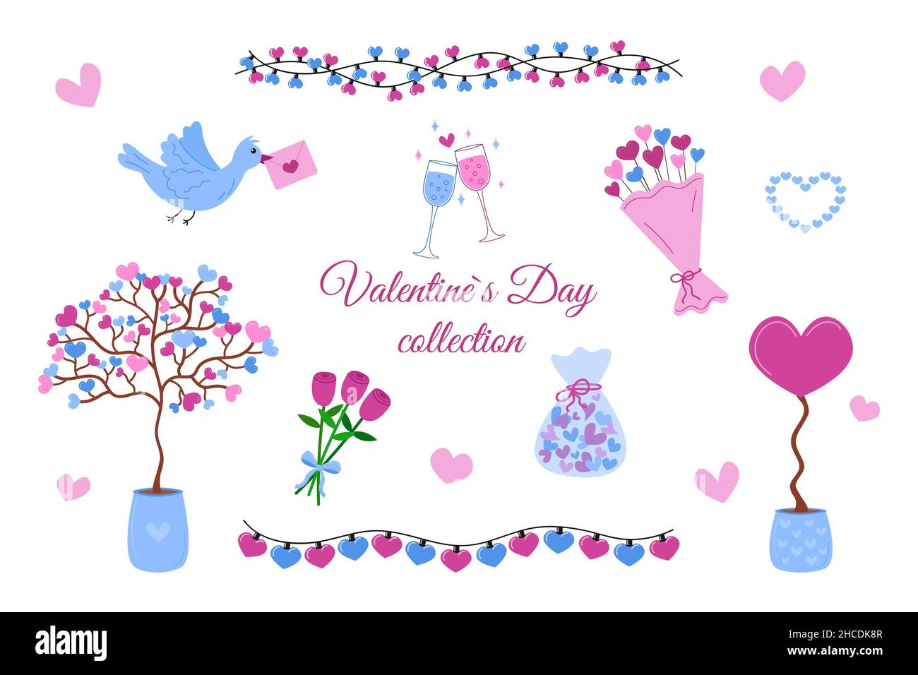 Valentines Day set of design elements isolated. Vector collection of ...