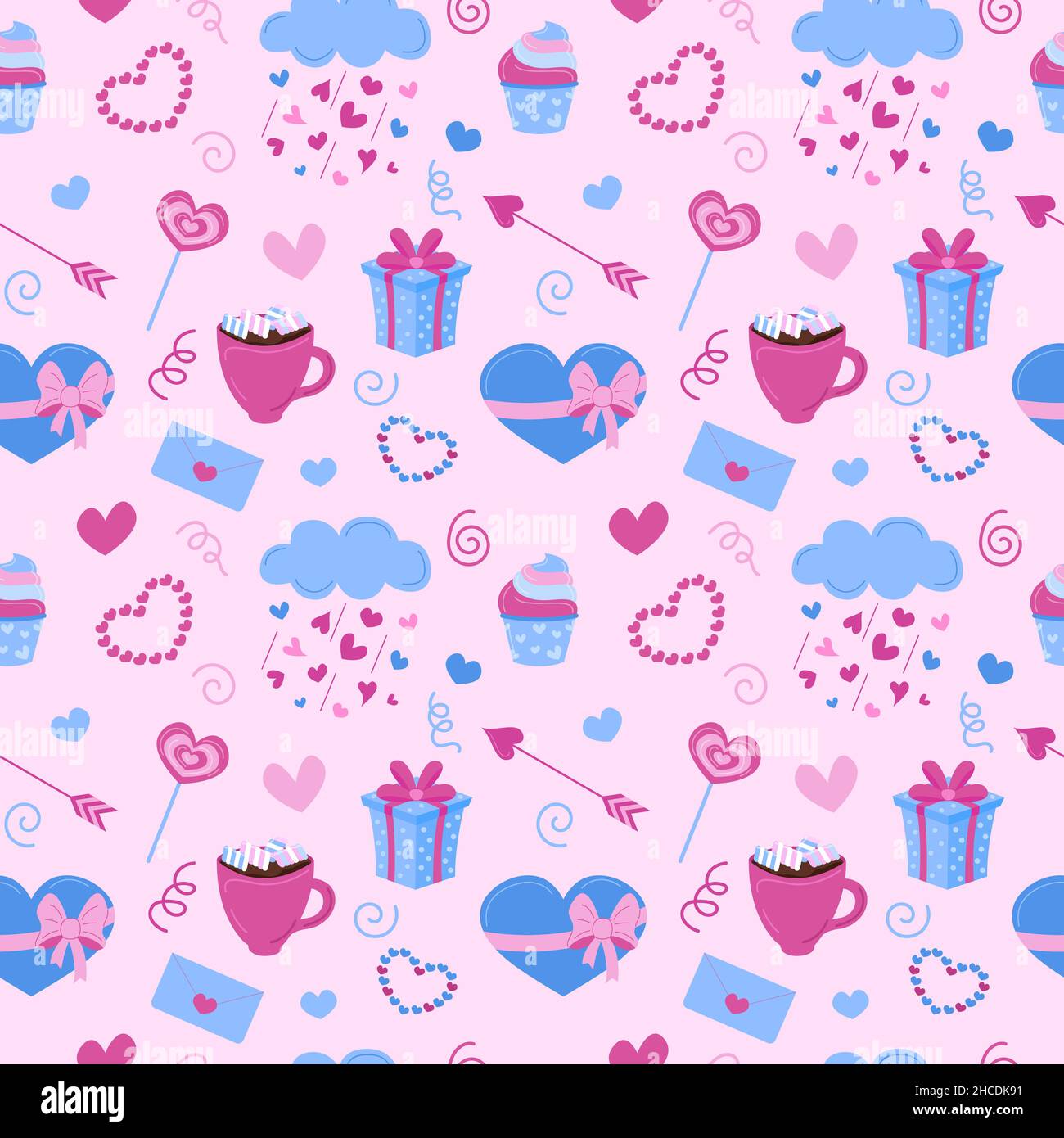 Valentines Day pattern. Vector seamless pink background with cute ...