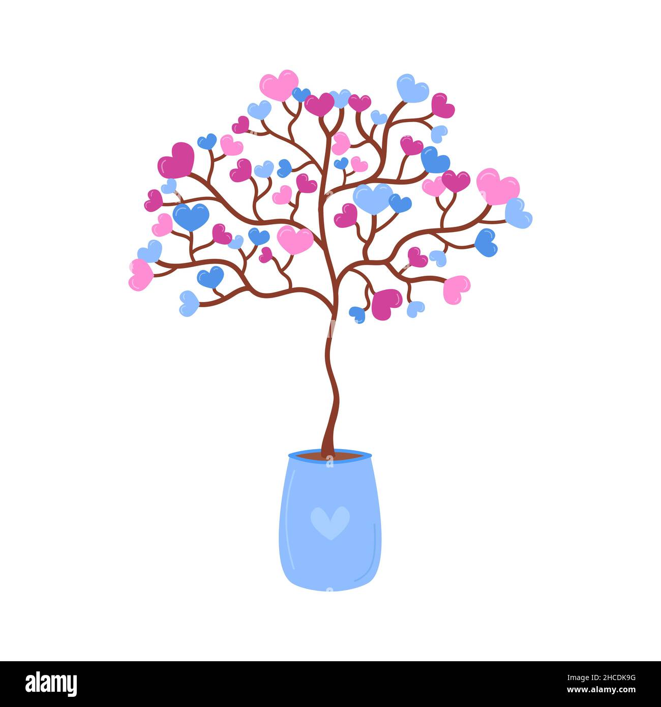 Love tree in pot isolated. Valentines home tree with cute hearts on ...