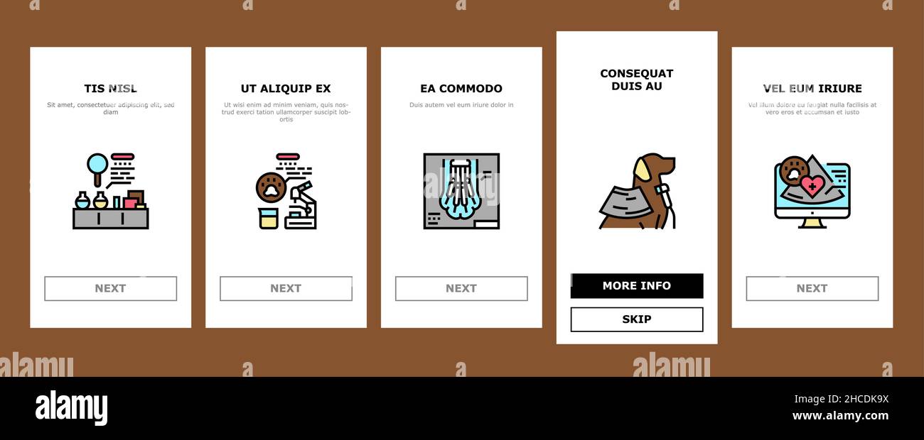 Hospital Pet Health Examination Onboarding Icons Set Vector Stock ...