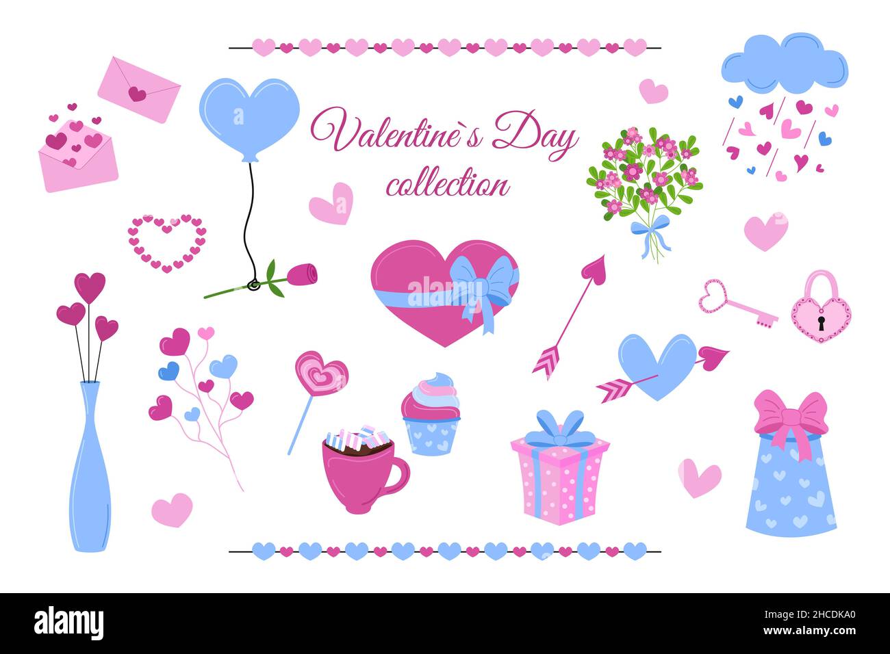 Valentines Day elements isolated set. Vector collection of pink and ...
