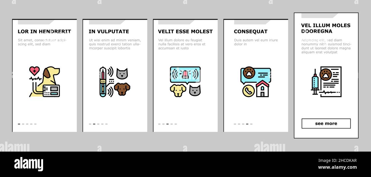 Hospital Pet Health Examination Onboarding Icons Set Vector Stock ...
