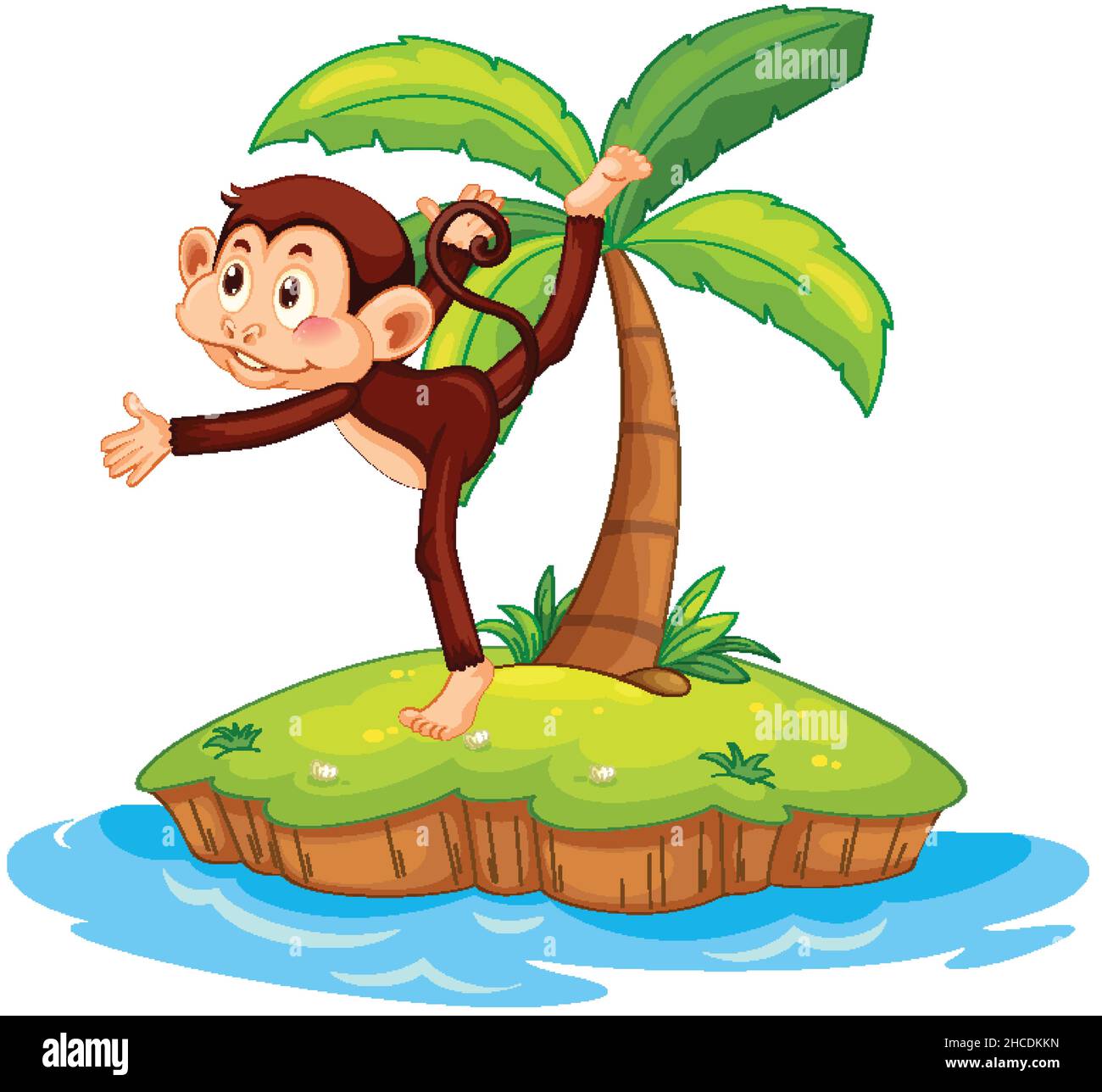 Yoga monkey cartoon character on isolated island illustration Stock ...
