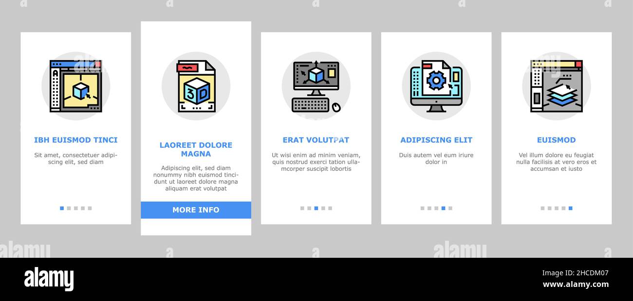 3d Modelling Software And Device Onboarding Icons Set Vector Stock ...
