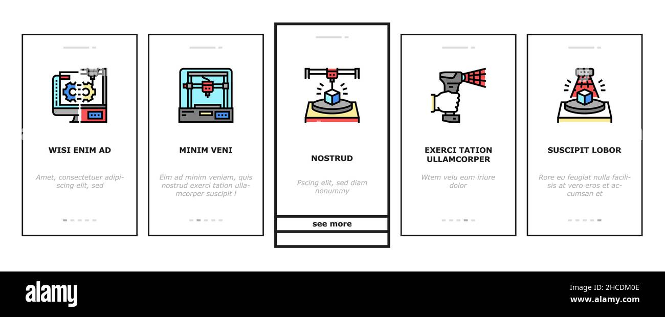 3d Modelling Software And Device Onboarding Icons Set Vector Stock ...