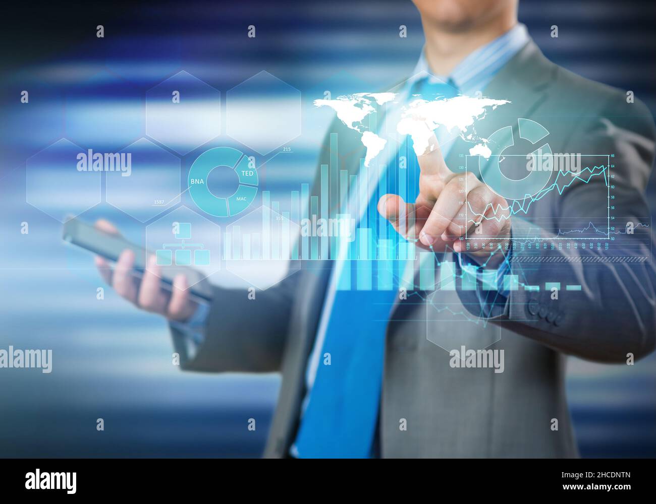 Man working with virtual panel Stock Photo - Alamy