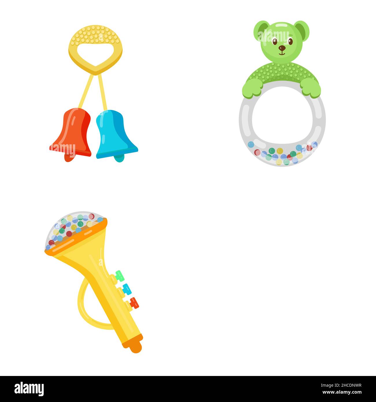 Baby rattle bells. Vector illustration. Cartoon style. Isolated icon on ...