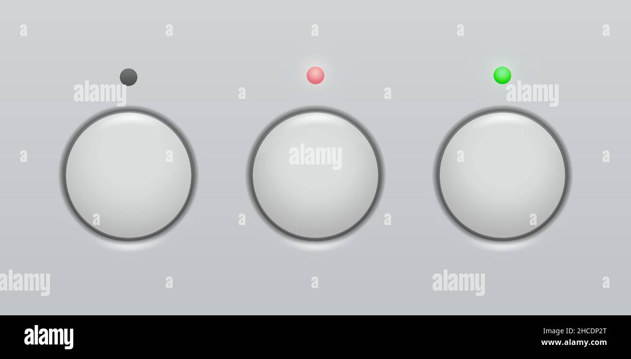 Three round buttons with color indicators set. Chrome circle collection ...