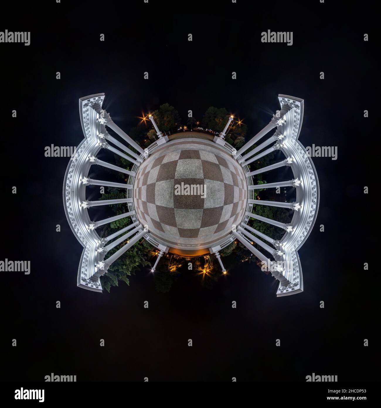 little planet transformation of spherical panorama 360 degrees. Night ...