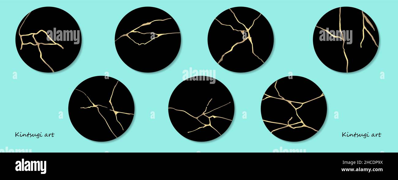 Kintsugi art style template. A4 design poster Abstract golden crack ...