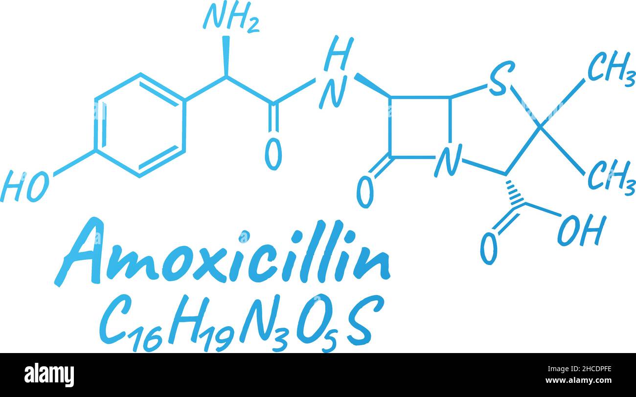 Amoxicillin antibiotic chemical formula and composition, concept ...