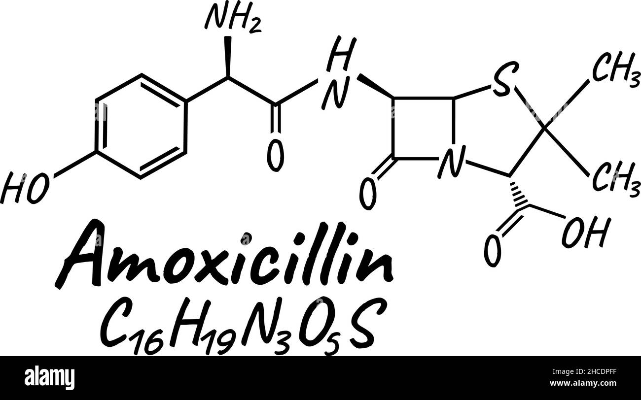 Amoxicillin antibiotic chemical formula and composition, concept ...