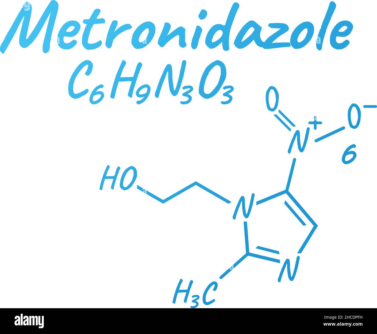 Metronidazole antibiotic chemical formula and composition, concept ...