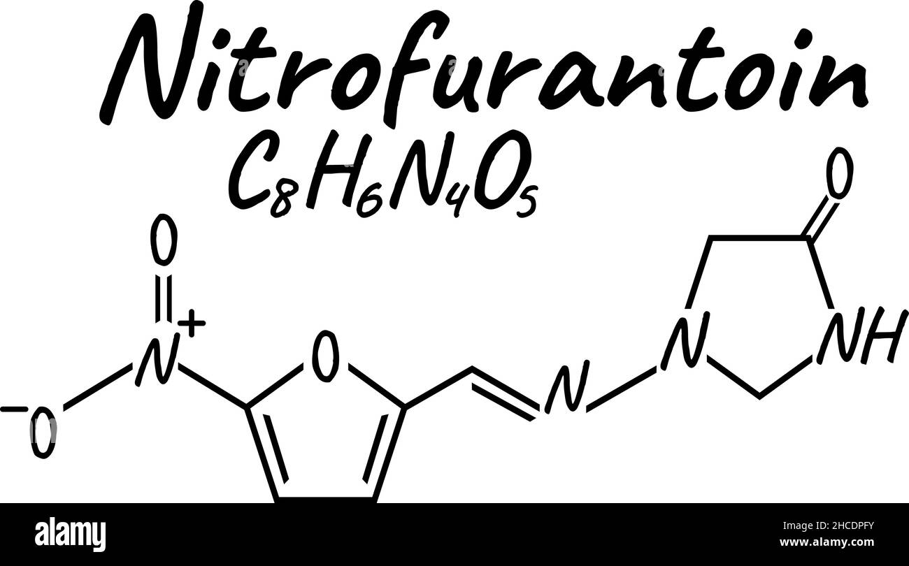 Nitrofurantoin antibiotic chemical formula and composition, concept ...