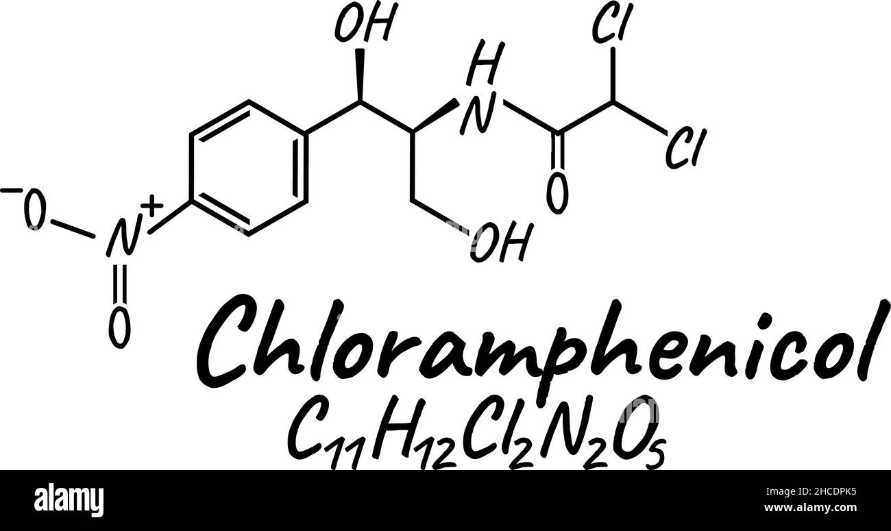 Chloramphenicol antibiotic chemical formula and composition, concept ...