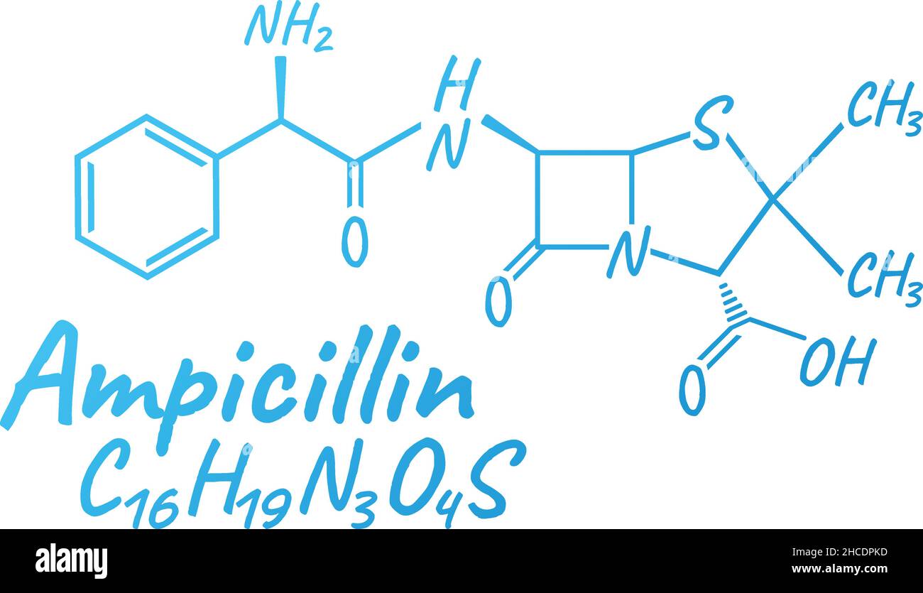 Ampicillin antibiotic chemical formula and composition, concept ...