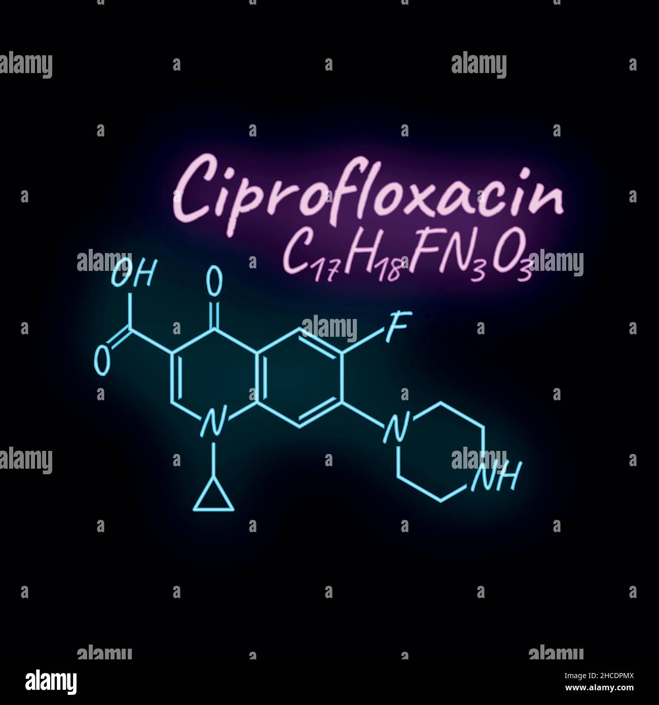 Ciprofloxacin antibiotic chemical formula and composition, concept ...