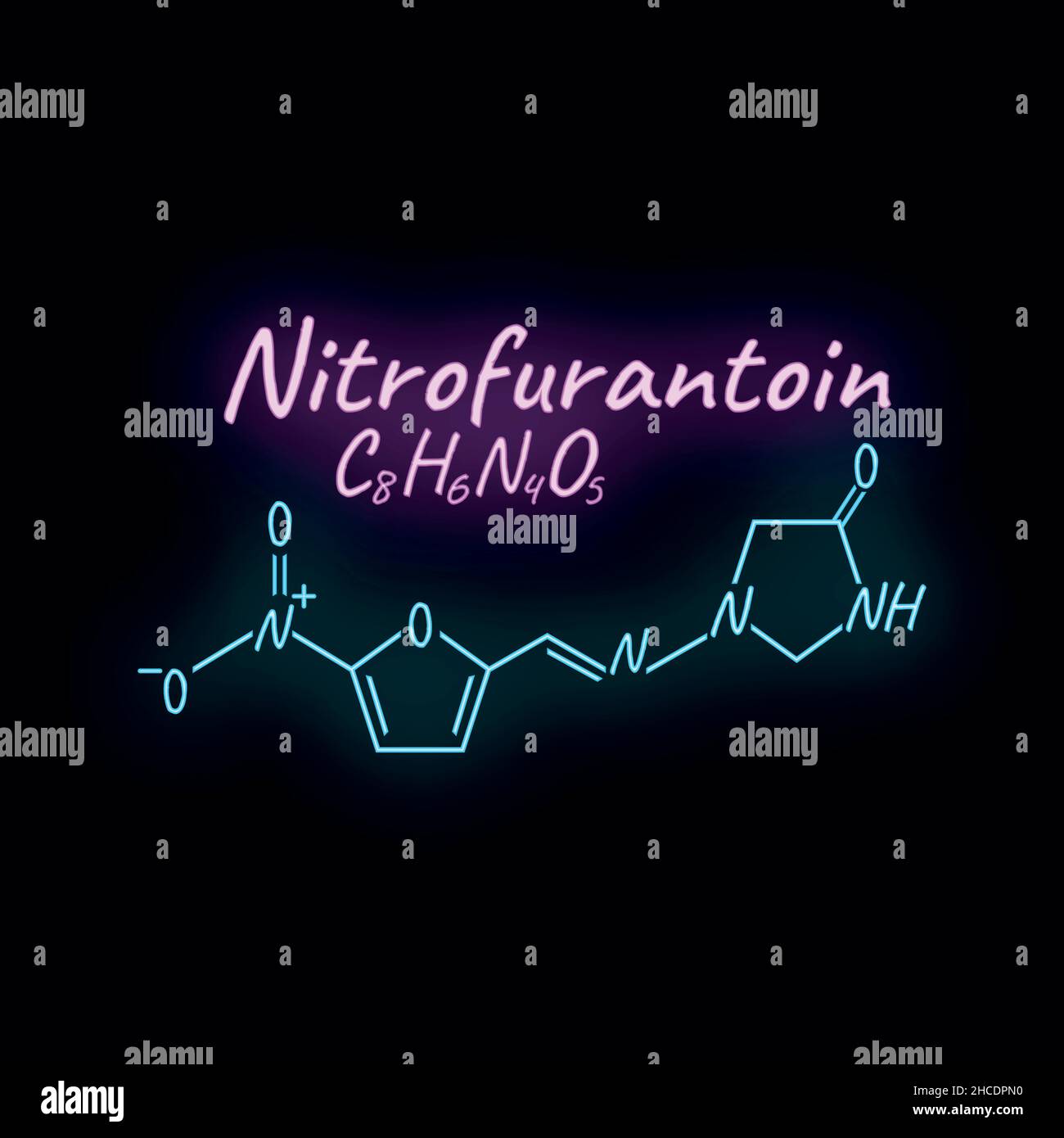 Nitrofurantoin antibiotic chemical formula and composition, concept ...