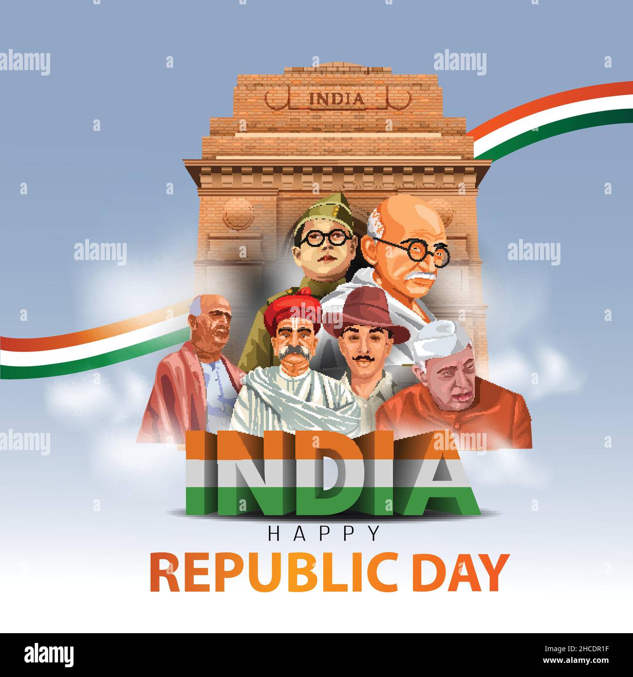 happy republic day India. freedom fighters with India gate vector ...