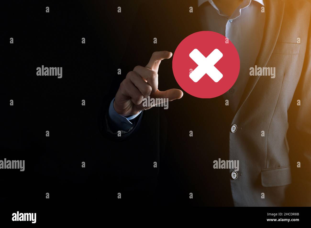 Hand holds icon,cancellation symbol,cancel icon.Cross mark flat red ...