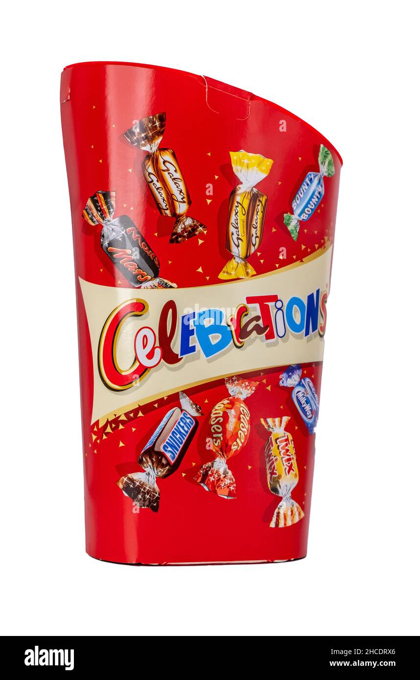Norwich, Norfolk, UK – December 2021. A box of Mars Celebrations ...