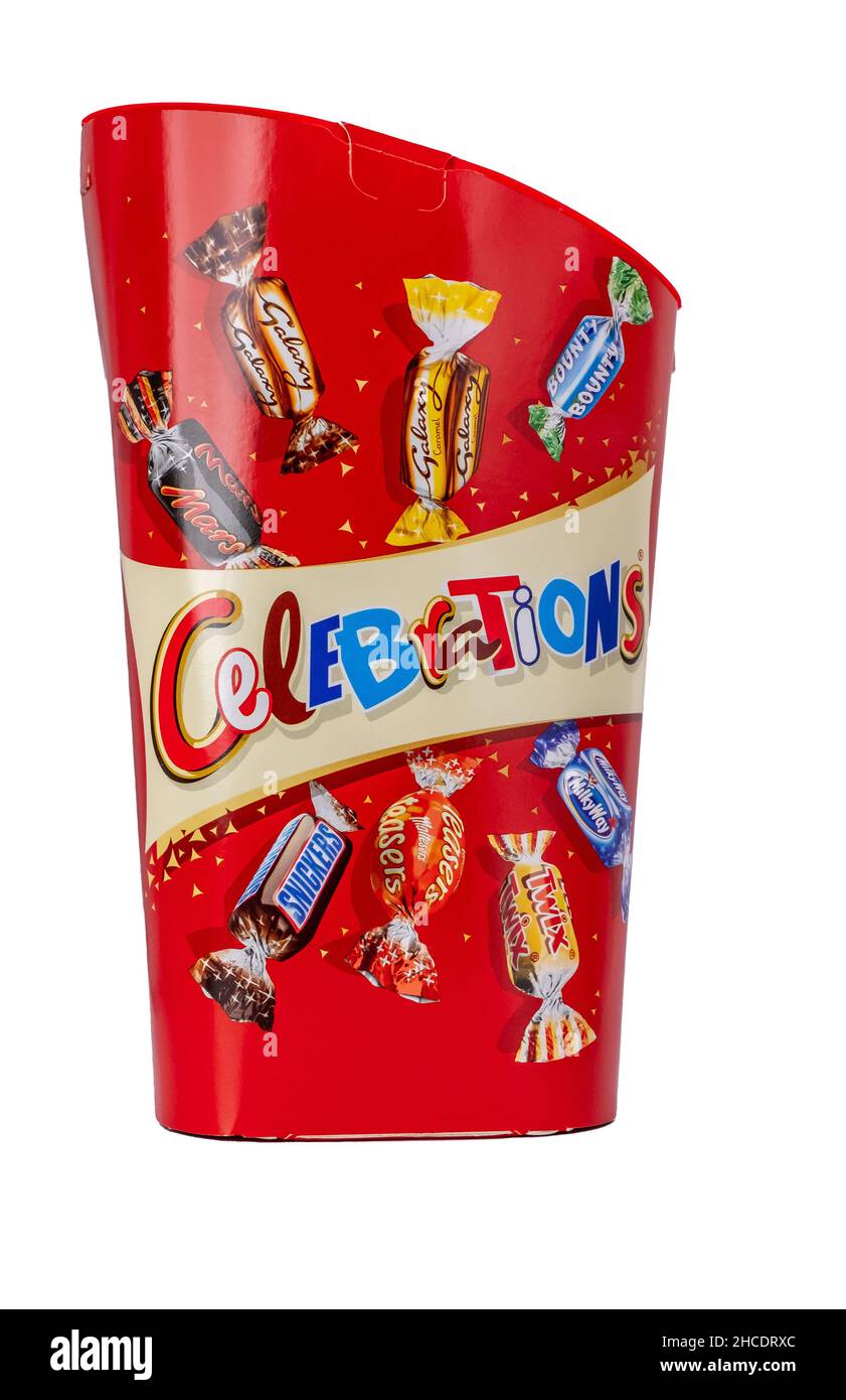 Norwich, Norfolk, UK – December 2021. A box of Mars Celebrations ...