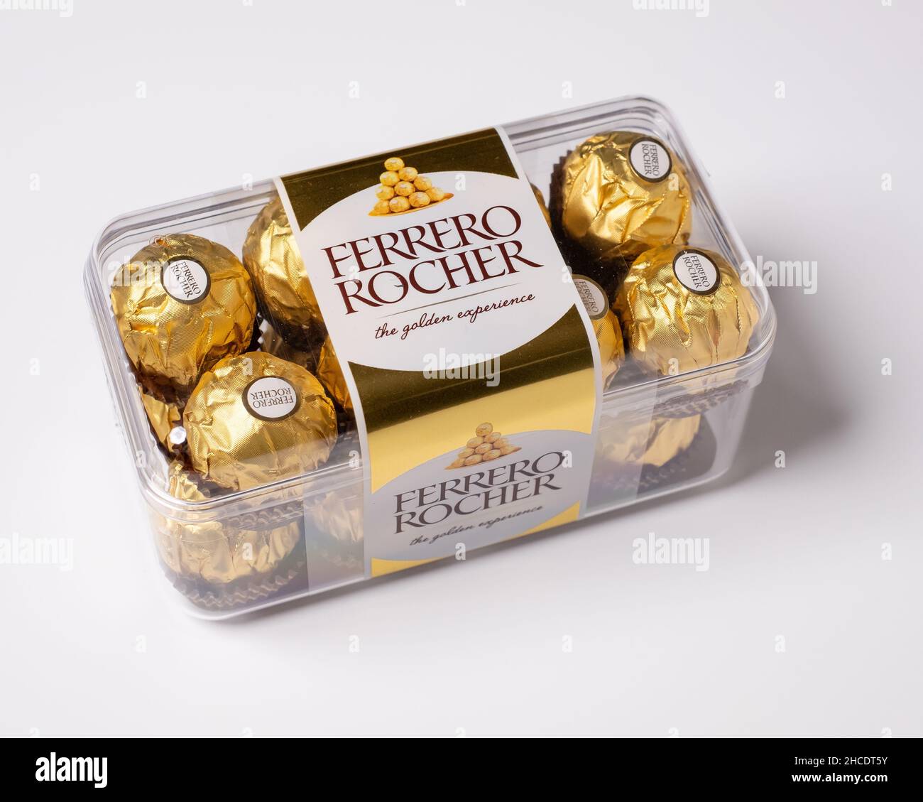 Norwich, Norfolk, UK – December 2021. A box of Ferrero Rocher luxury ...
