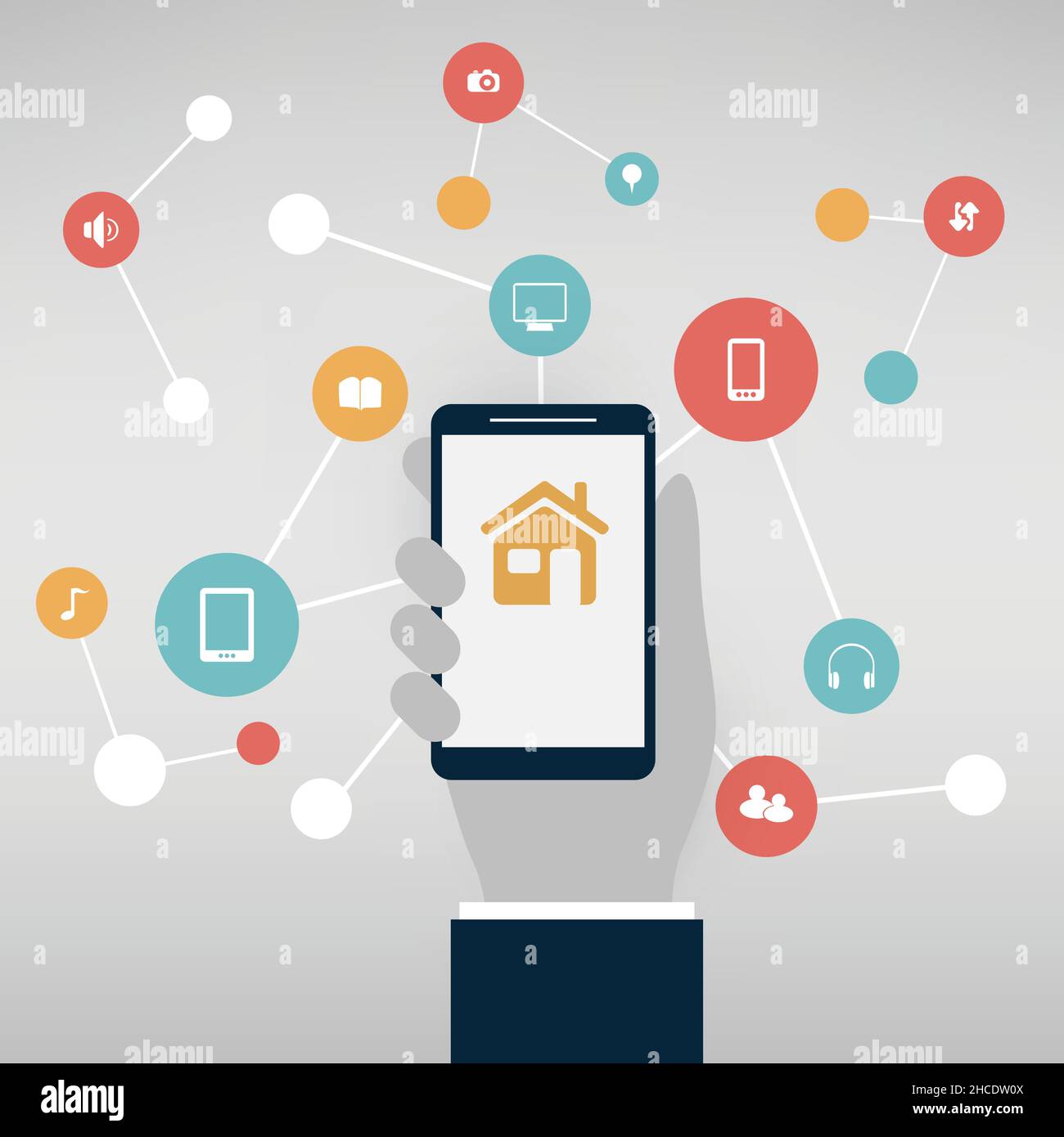 Colorful Internet of Things, Cloud Computing Design Concept with Icons - Home Entertainment ...