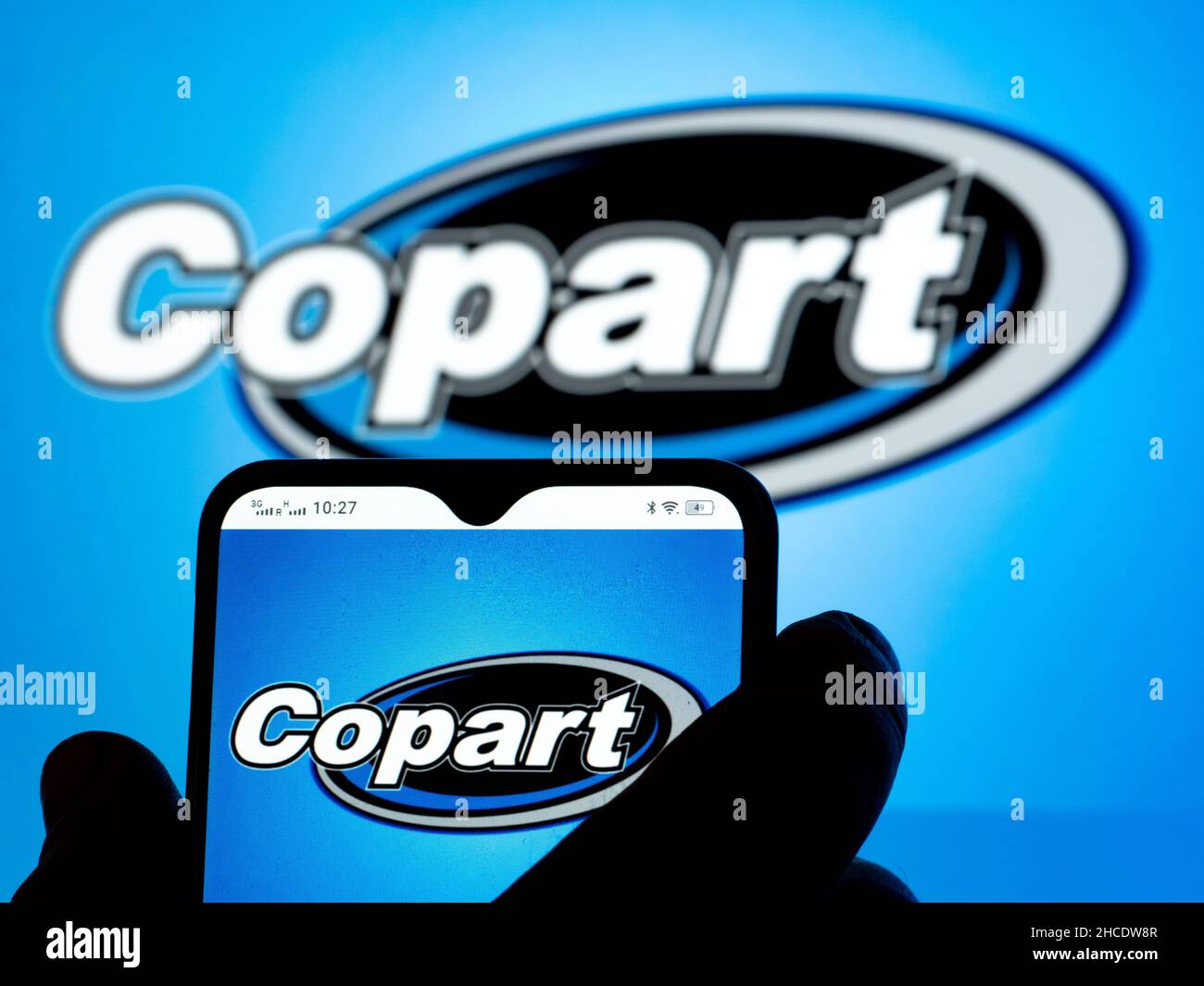 In this photo illustration Copart logo seen displayed on a smartphone ...