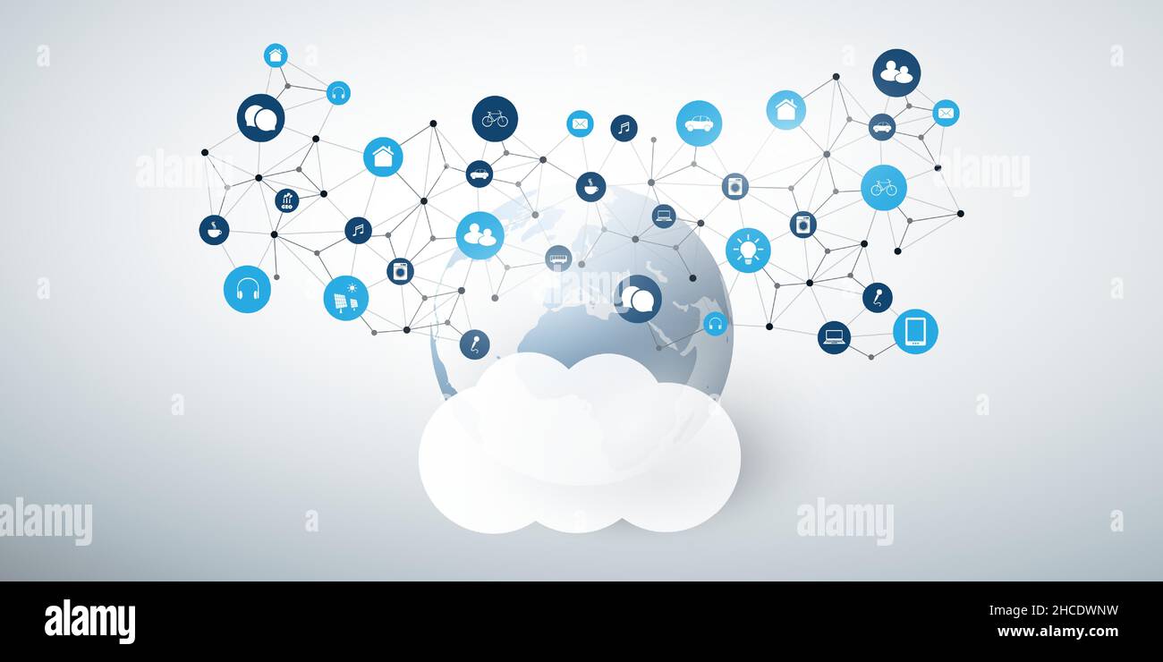 Internet of Things, Cloud Computing Design Concept with Icons - Digital Network Connections ...
