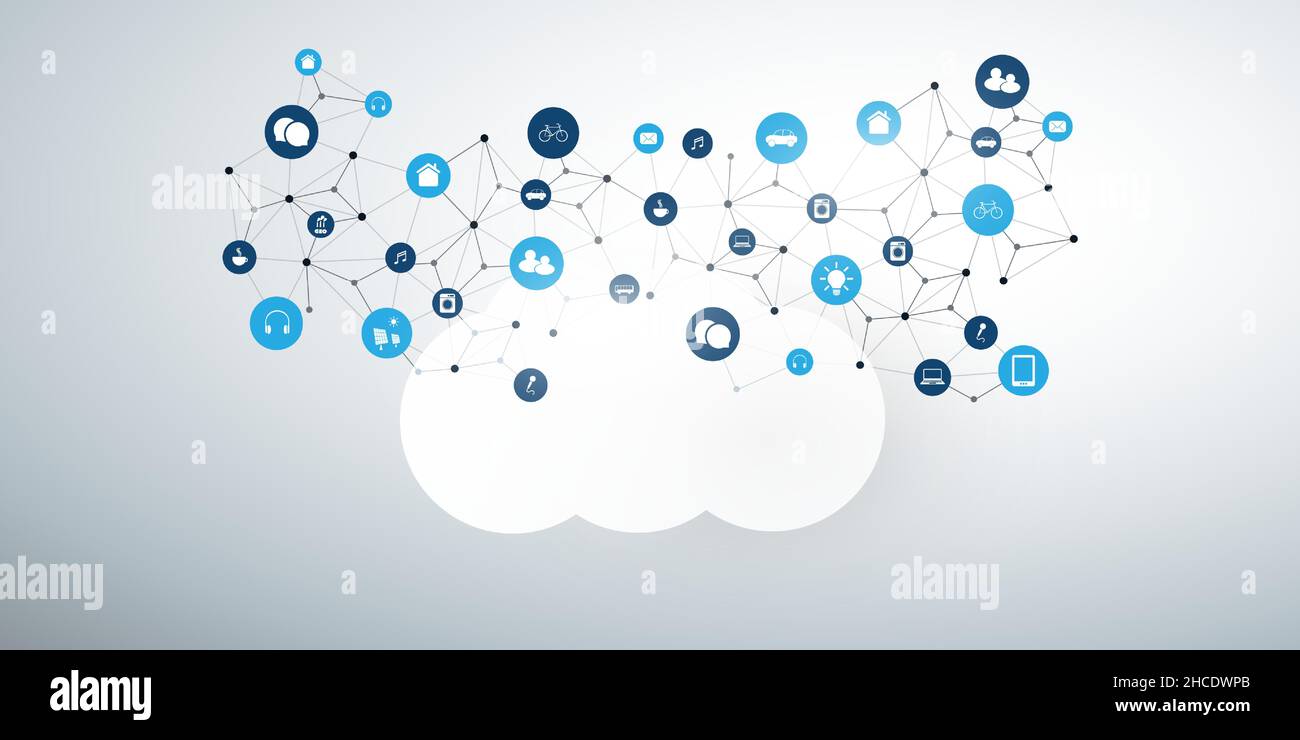 Internet of Things, Cloud Computing Design Concept with Icons - Digital Network Connections ...