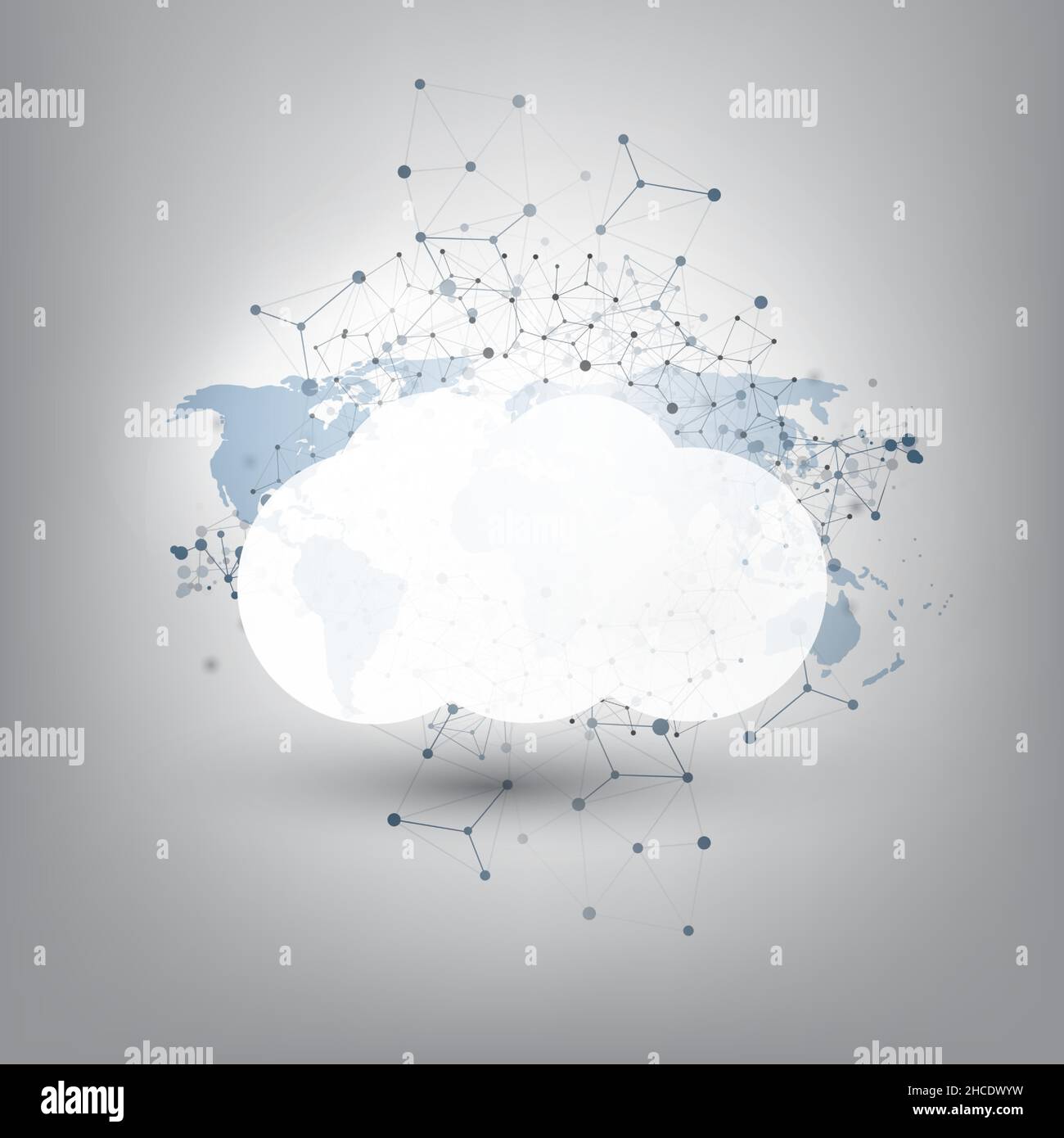 Cloud Computing Design Concept - Digital Connections, Technology Background with World Map and ...