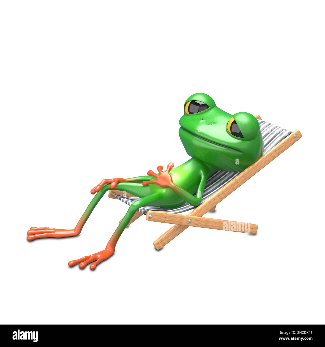 3D Illustration of a Green Frog in a Deck Chair on a White Background ...