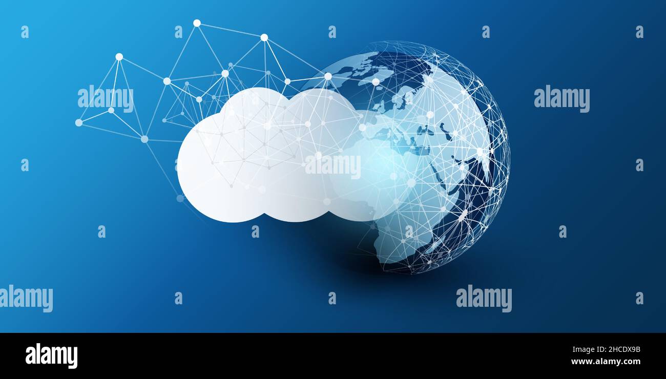 Cloud Computing Design Concept - Digital Connections, Technology Background with Earth Globe ...