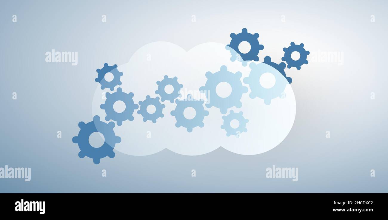 Cloud Computing Concept, Cloud Shaped Design with Cogwheels, Gears ...