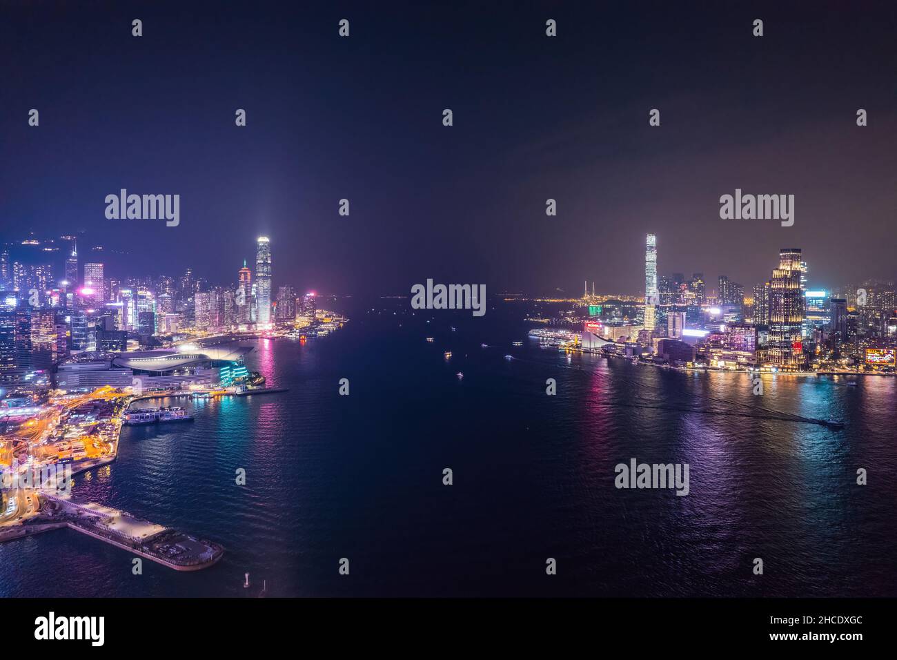 cyberpunk mood of the nightscape of Victoria Harbour, Hong Kong, panorama Stock Photo - Alamy