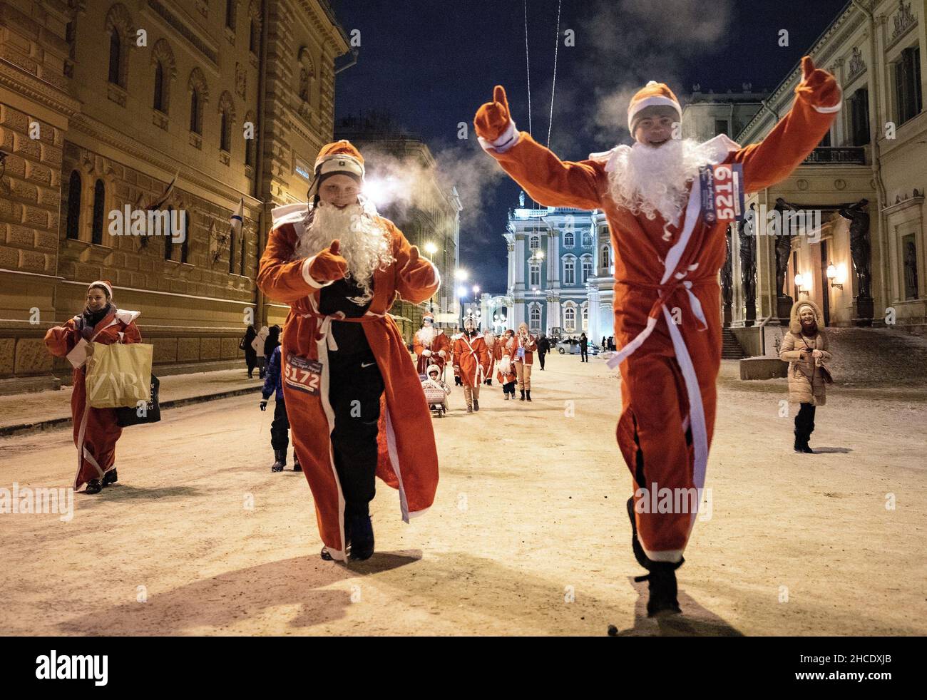 5th Annual Santa Claus Race on Palace Square. Participants of the race ...