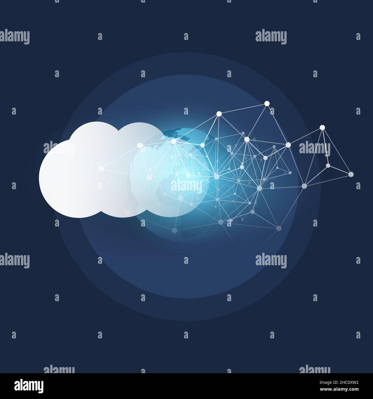 Cloud Computing Design Concept - Digital Connections, Technology Background with Earth Globe and ...