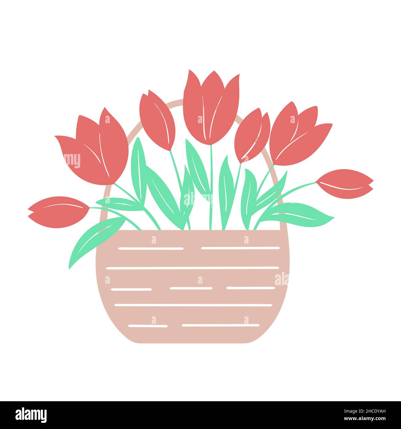 Basket with spring flowers isolated vector illustration Stock Vector ...