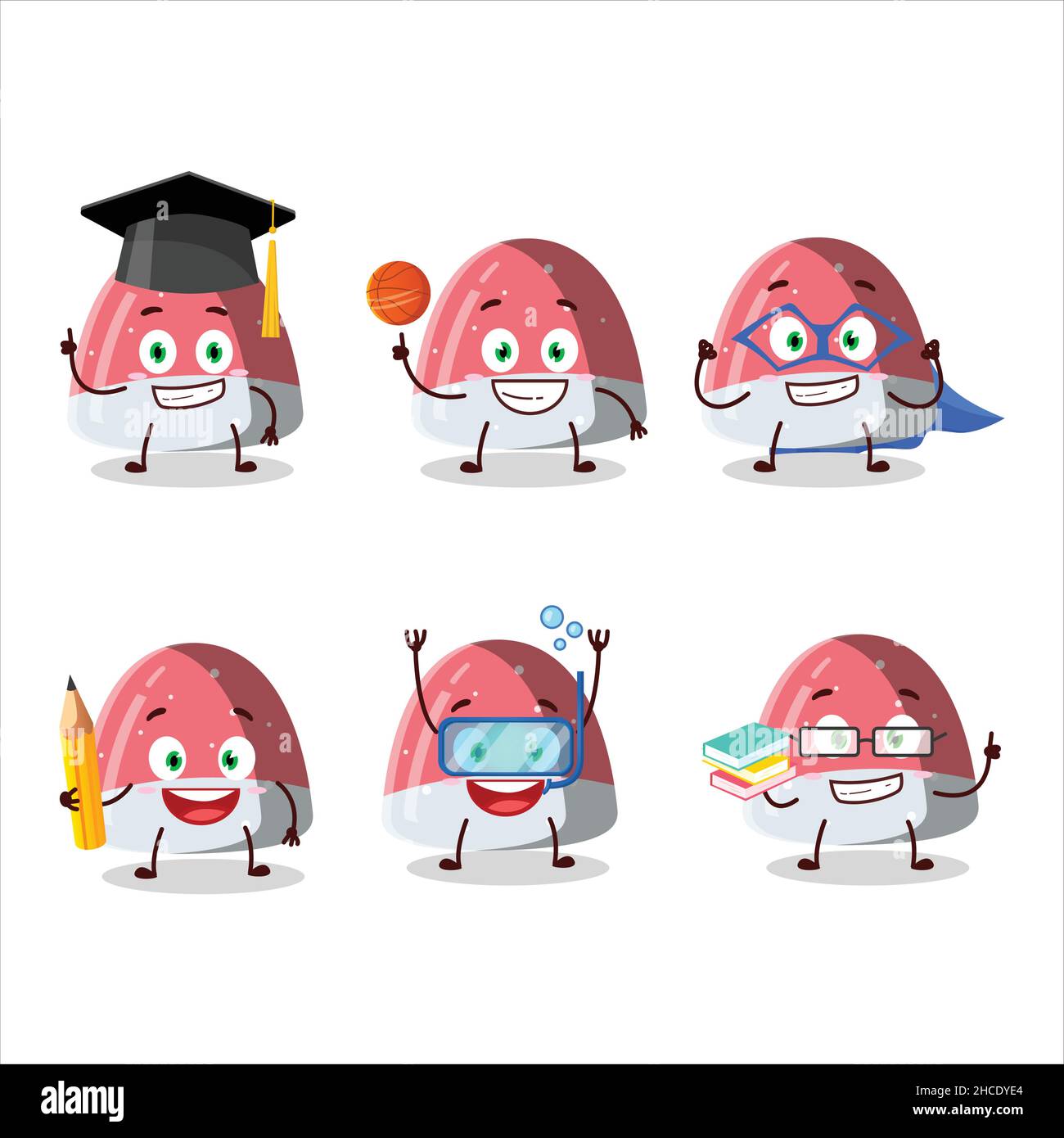 School student of pufflettes gummy candy cartoon character with various ...