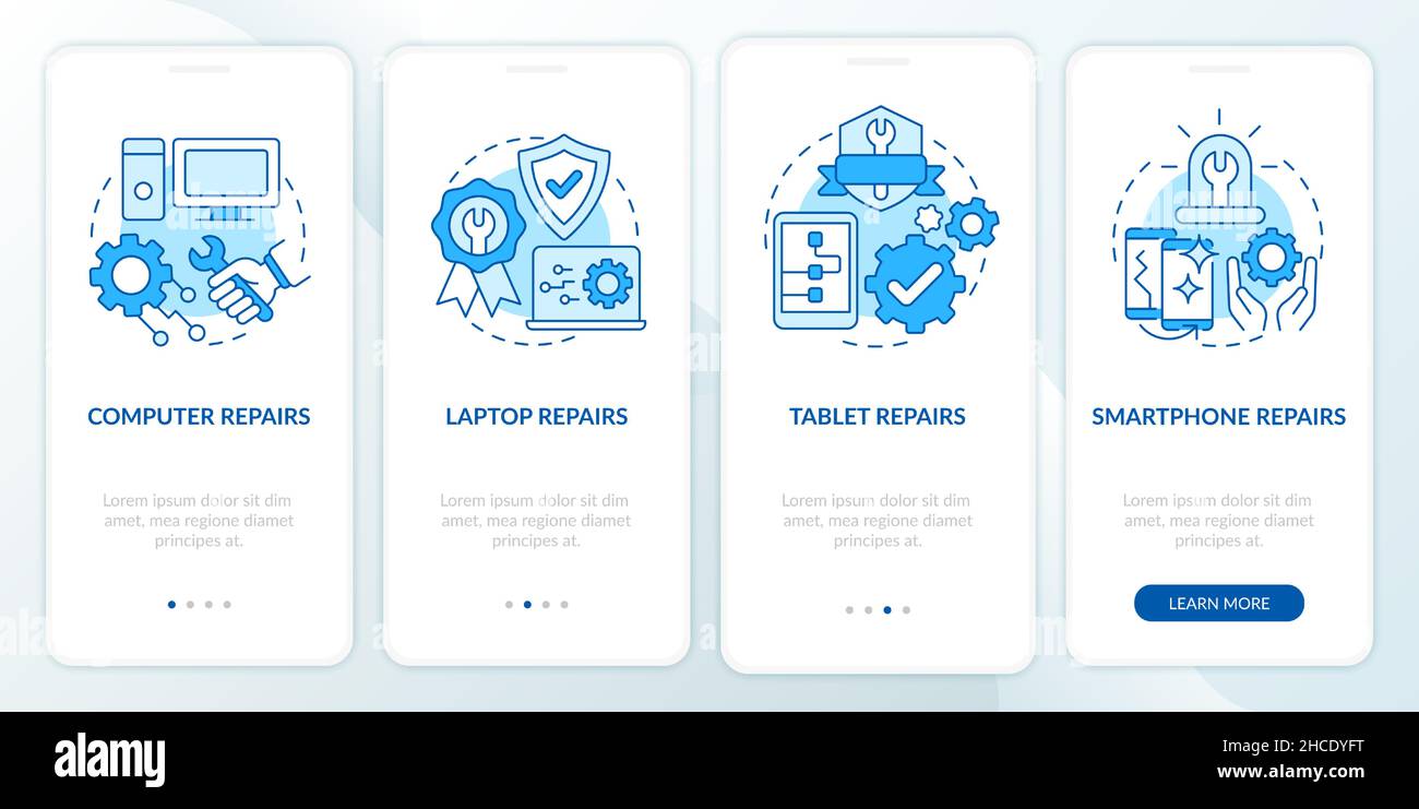 Types Of Services Blue Onboarding Mobile App Screen Stock Vector Image