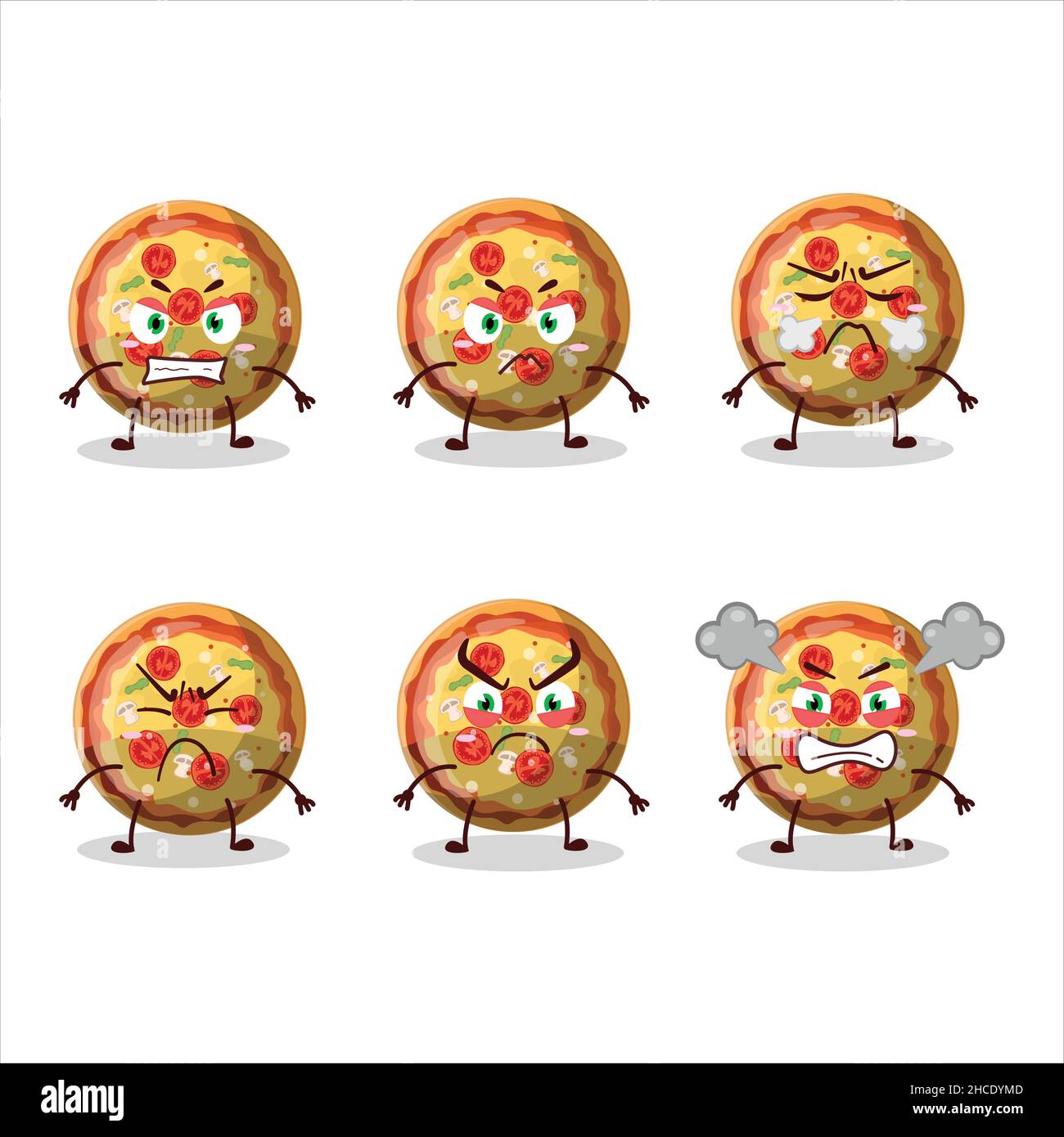 Pizza gummy candy cartoon character with various angry expressions ...