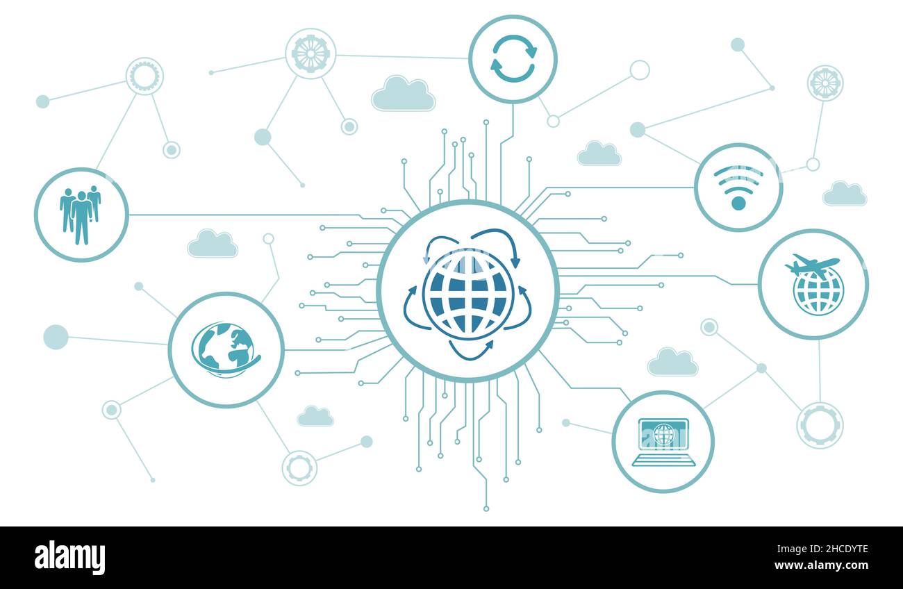 Concept of globalization with connected icons Stock Photo - Alamy