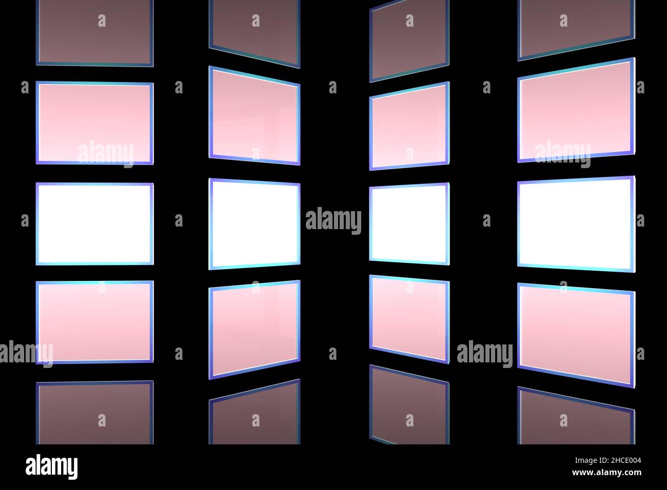 The Colored neon screen on a black background.Delicate pink neon frames ...