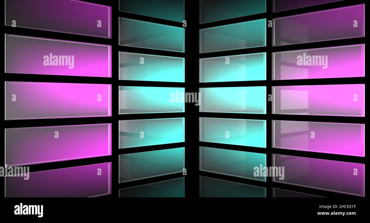 The Colored neon screen on a black background.Blue and pink neon frames ...