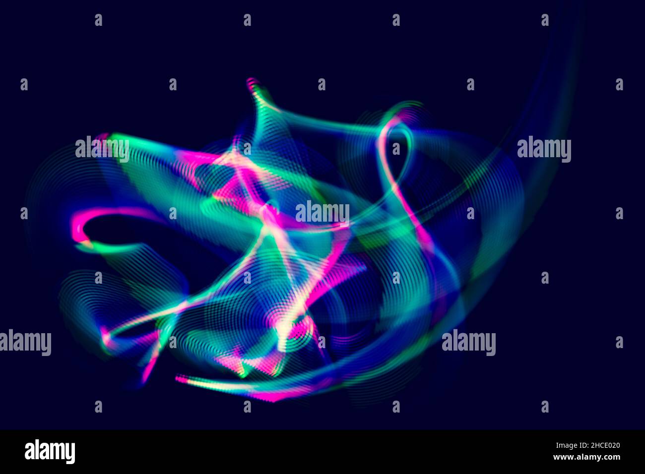 3D illustration or 3D rendering. Abstract shapes of light on black ...